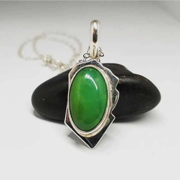 Chrysoprase abstract pendant | Lightning and Fire Jewelry
